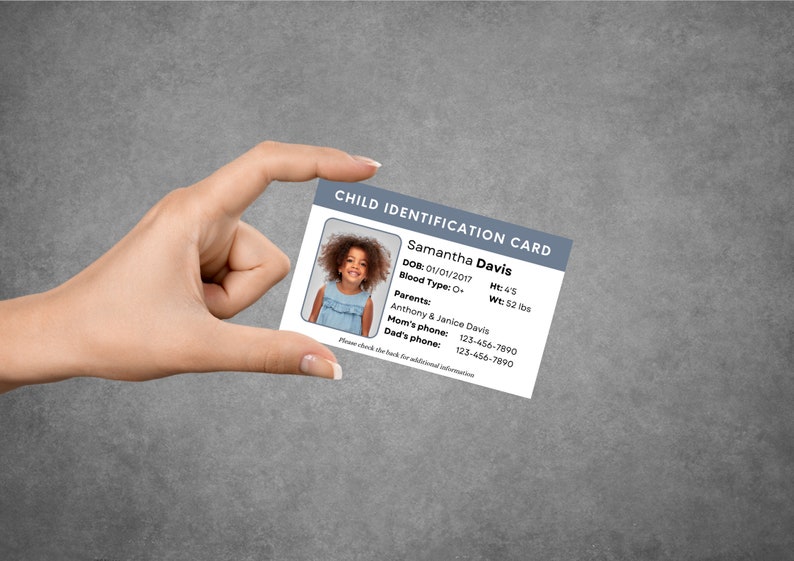 Editable Child ID Card Template, Custom Kid ID Card Template, Printable Child Identification ...