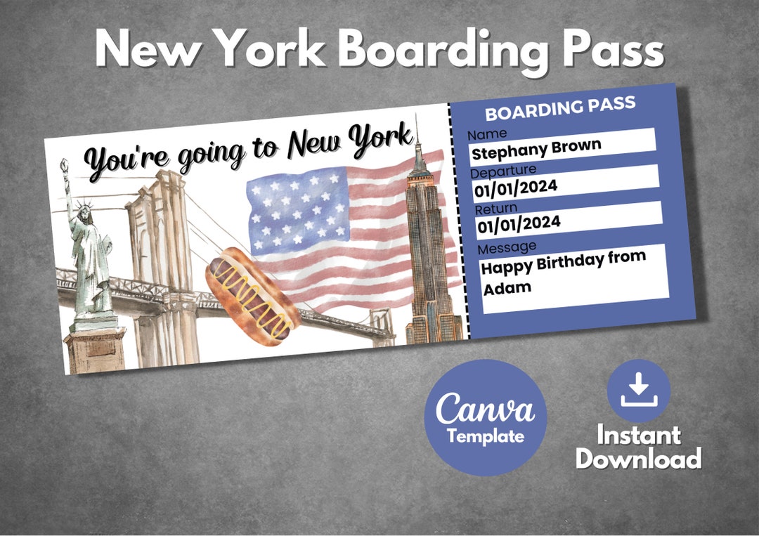 Editable New York Surprise Gift Ticket Template, Printable New York ...