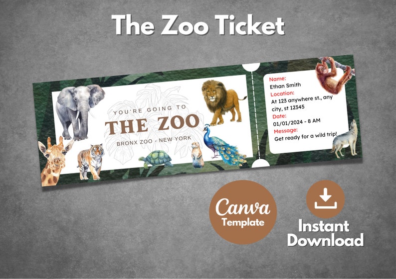 Editable Zoo Ticket Template, Printable the Zoo Surprise Gift Ticket ...