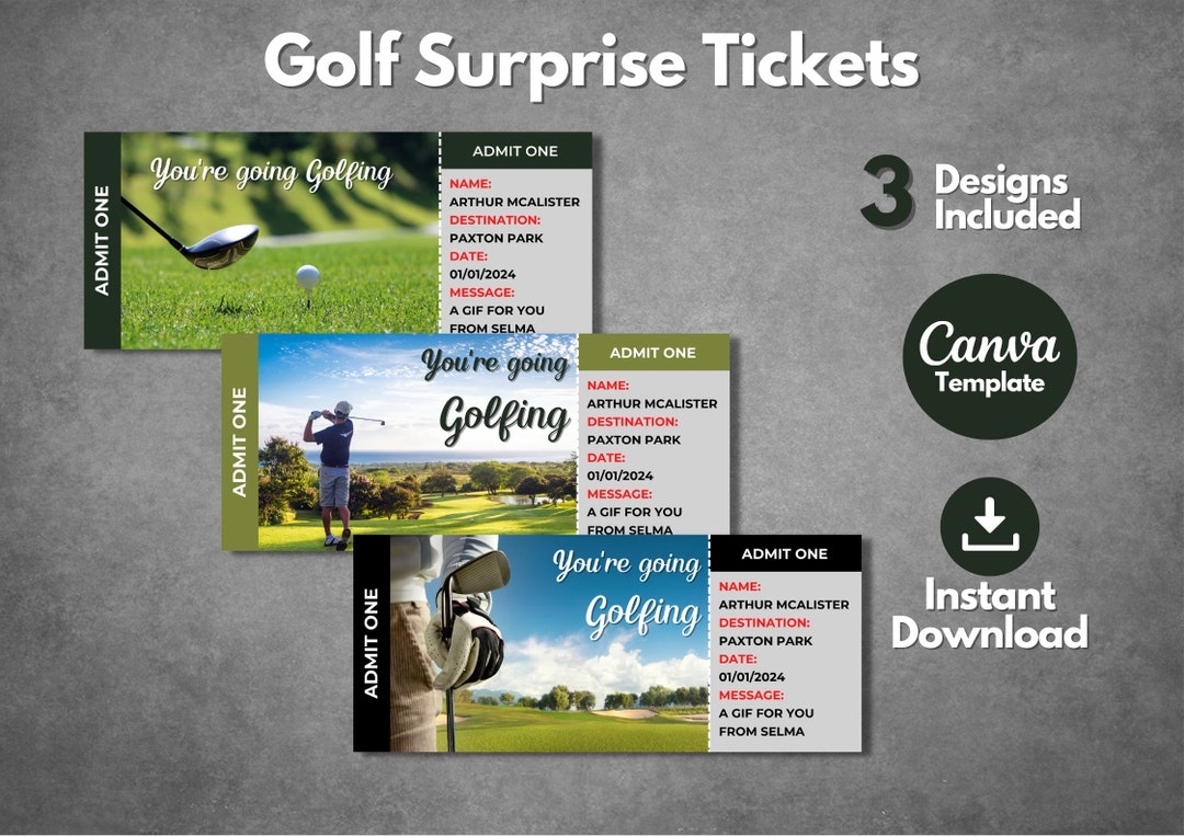 Editable Golf Surprise Ticket Template, Printable Golfing Day Gift ...