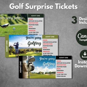 Editable Golf Surprise Ticket Template, Printable Golfing Gift (instant ...