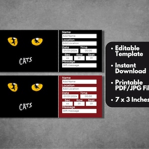 Editable Cats Broadway Show Ticket Template, Printable Cats Theatre ...