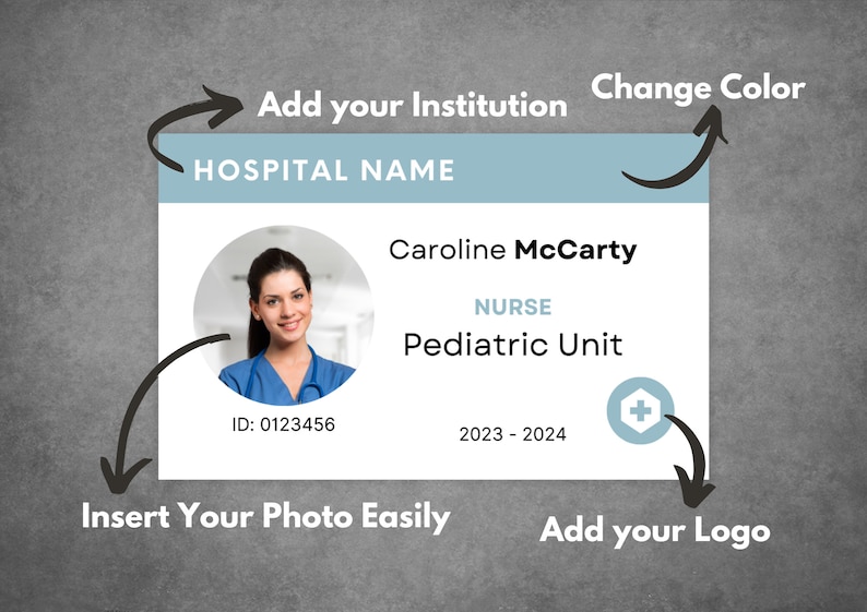 Editable ID Badge Template, Printable Photo ID Card (canva) - Etsy