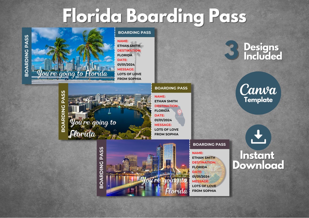 Editable Florida Surprise Ticket Template, Printable Florida Vacation ...
