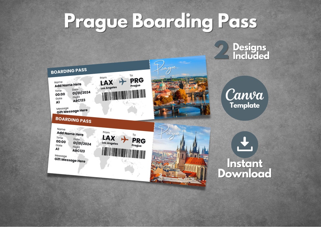 Editable Prague Boarding Pass Template, Canva Printable (digital ...