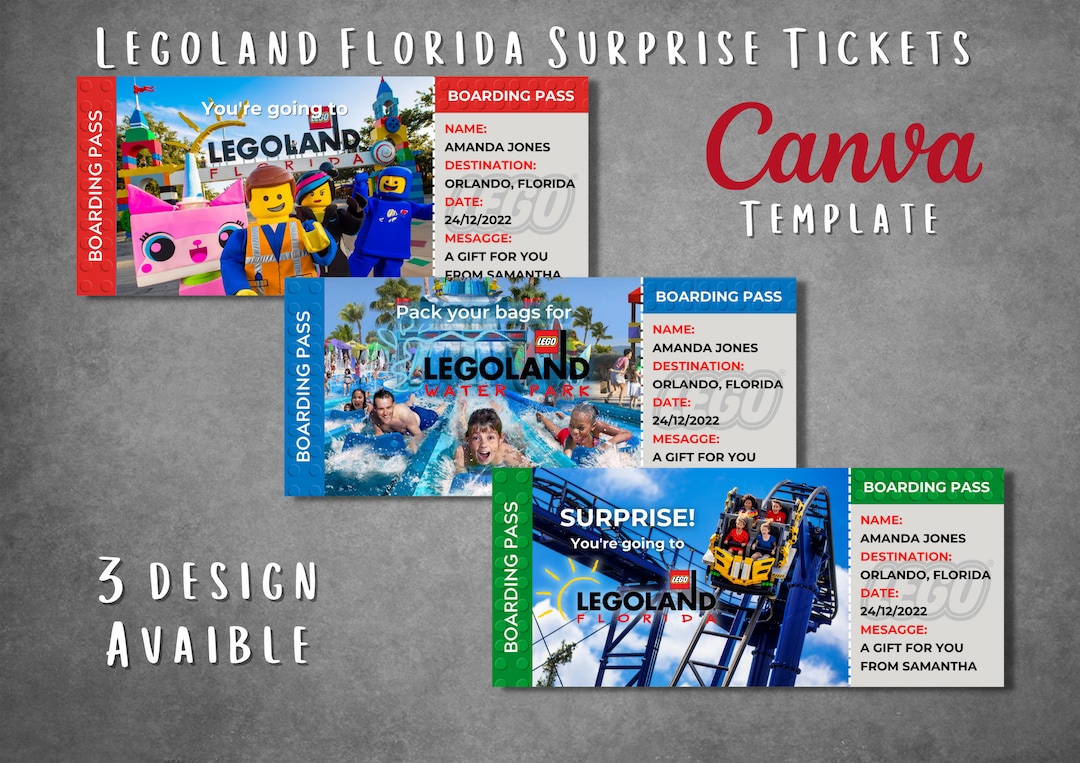 Editable Legoland Florida Surprise Ticket Template, Printable Legoland ...