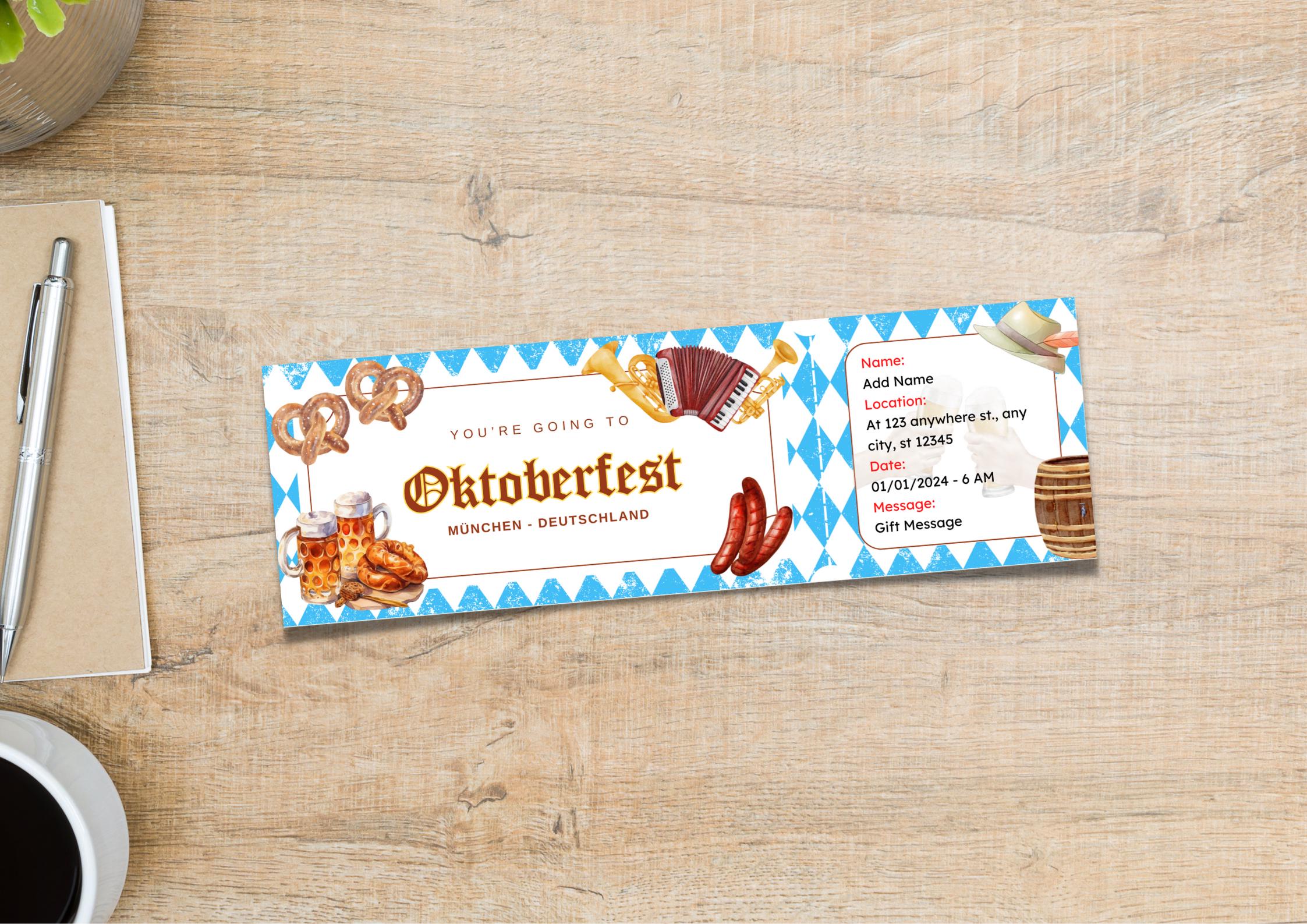 Editable Oktoberfest Ticket Template, Surprise Gift (canva Template ...