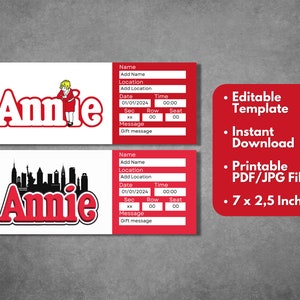 Editable Annie Broadway Show Ticket Template, Printable Annie Theatre ...