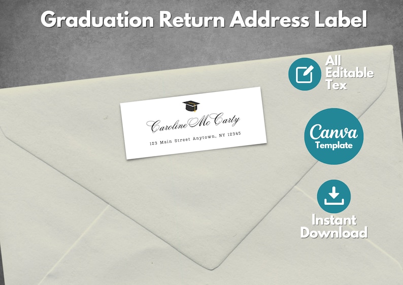 Editable Graduation Return Address Label Template, Printable Graduation ...