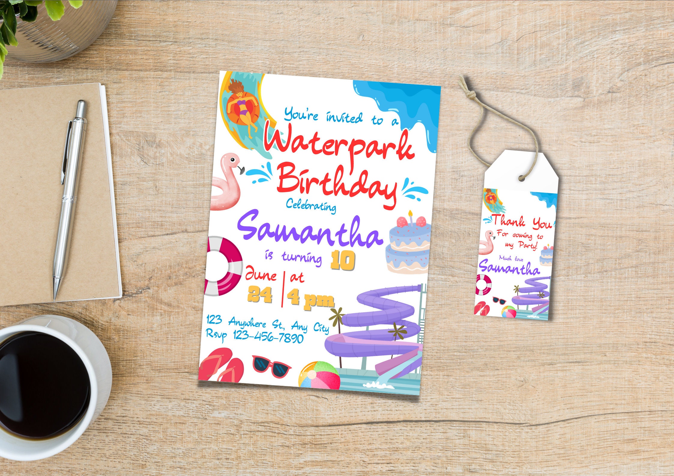Editable Waterpark Birthday Party Invitation Template, Printable ...