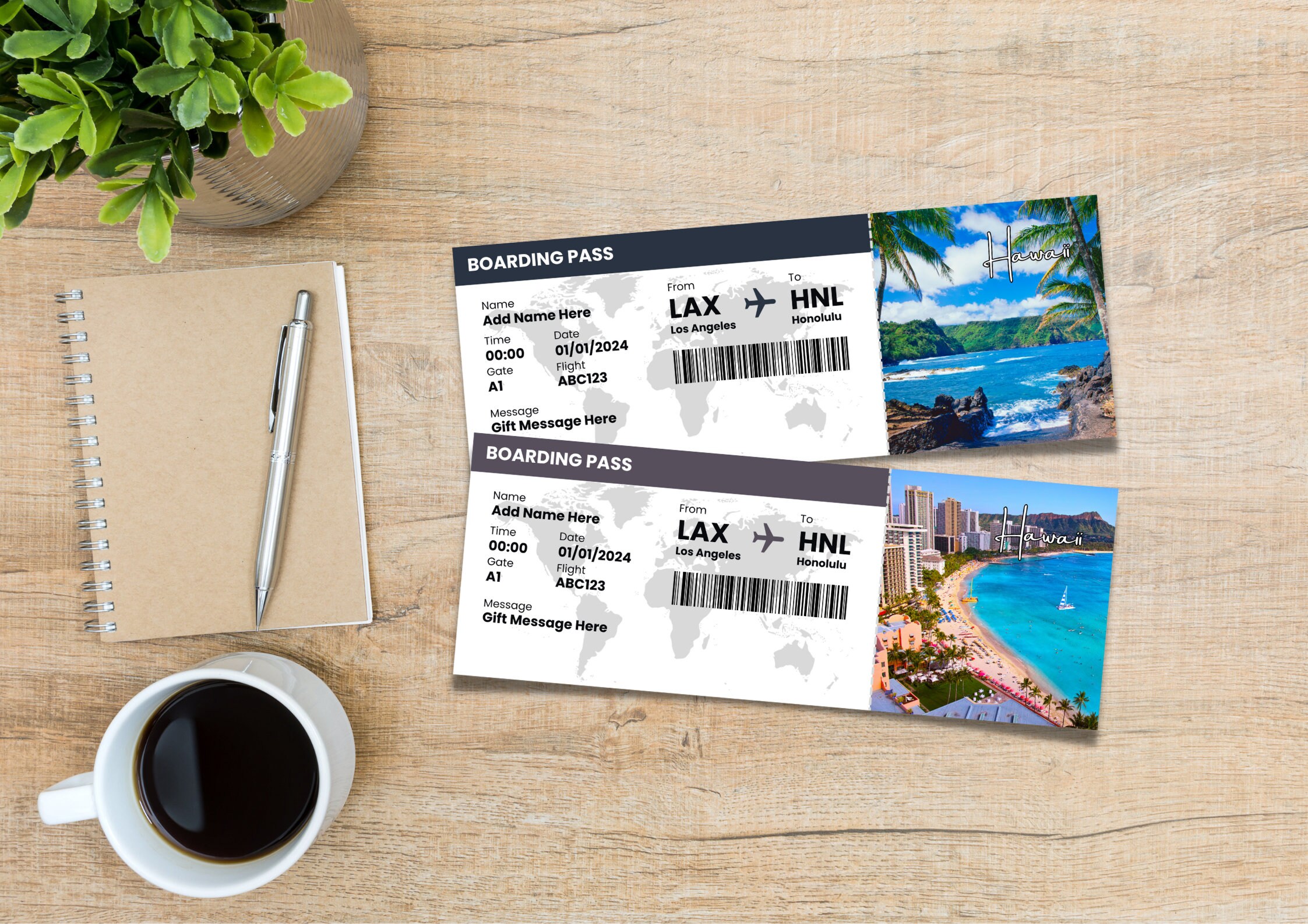 Editable Hawaii Boarding Pass Template, Honolulu Trip Ticket (canva ...