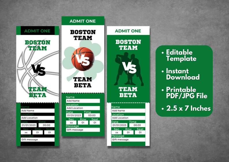Editable Boston Basketball Ticket Template, Surprise Gift (digital) - Etsy