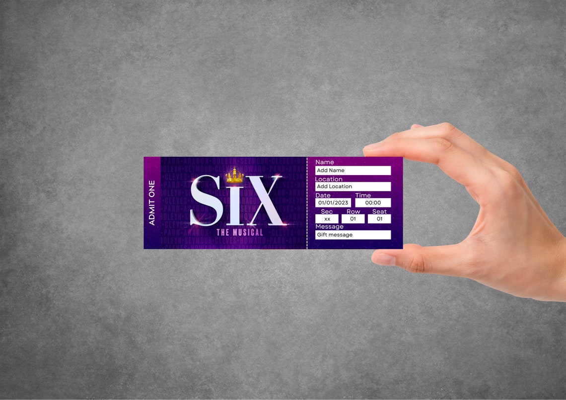 Editable Six Broadway Surprise Ticket Template, Printable Six Musical ...