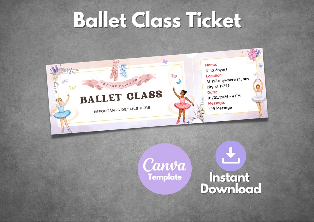 Editable Ballet Class Ticket Template: Printable Dance Voucher (canva ...