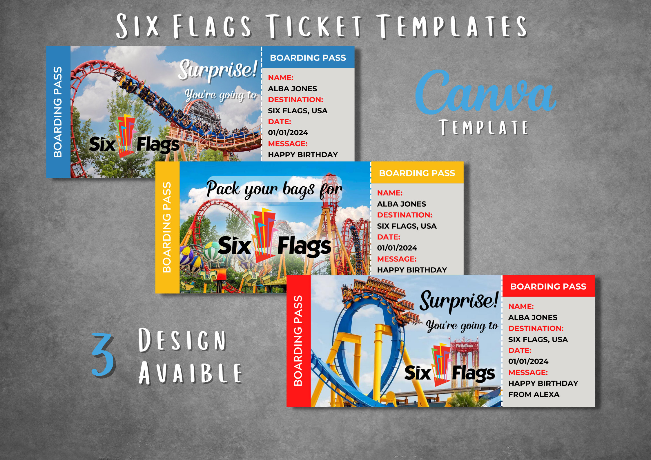Editable Six Flags Surprise Ticket Template, Printable Six Flags ...