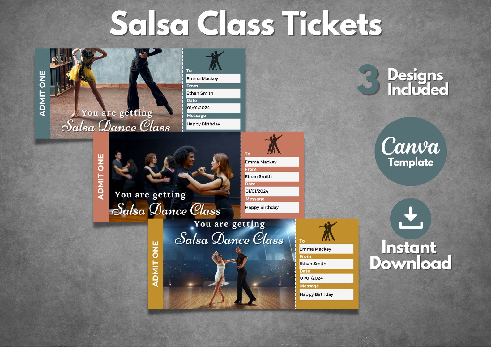 Editable Salsa Dance Class Ticket Template, Printable Salsa Lesson ...