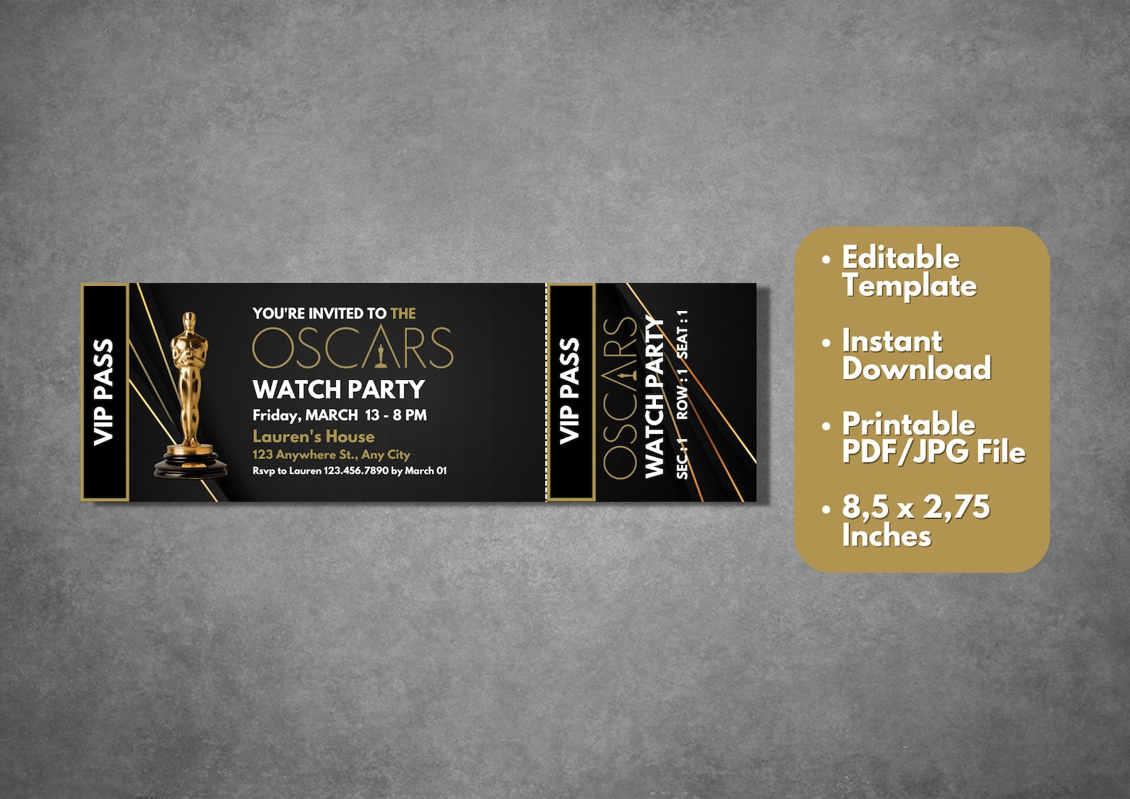 Editable Oscars Party Invitation Template, Printable Red Carpet Watch ...