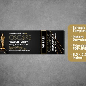 Editable Oscars Party Invitation Template, Printable Red Carpet Watch ...