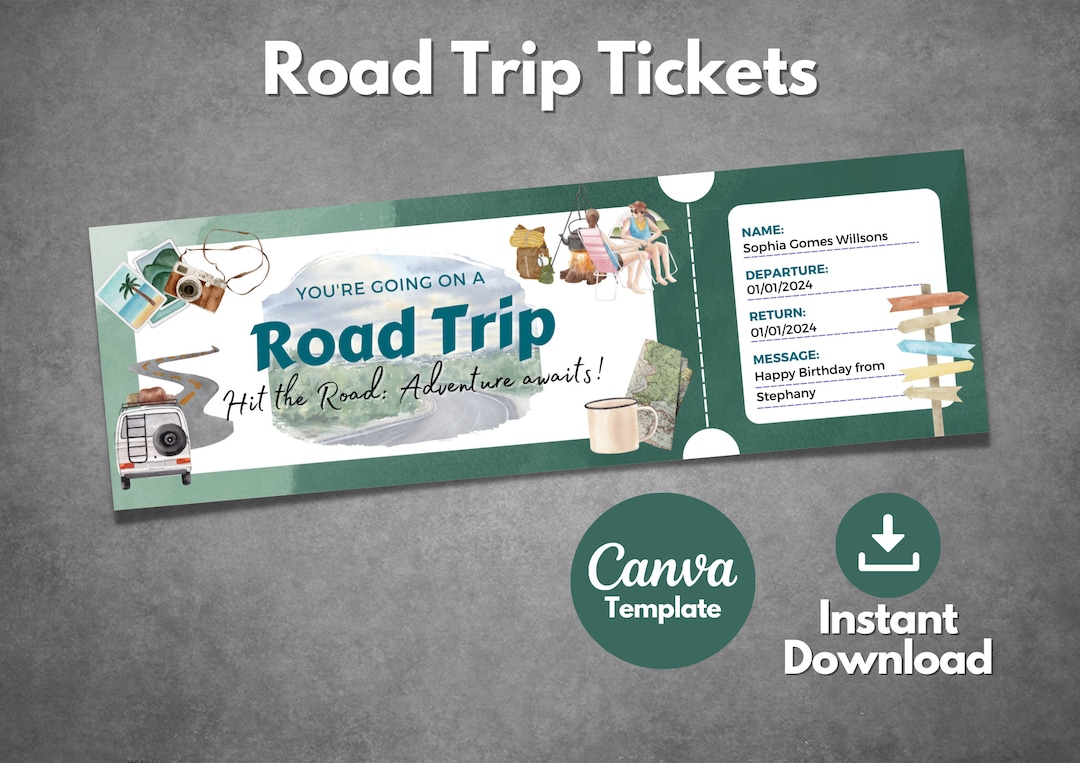 Editable Road Trip Ticket Template, Printable Road Trip Surprise Gift ...