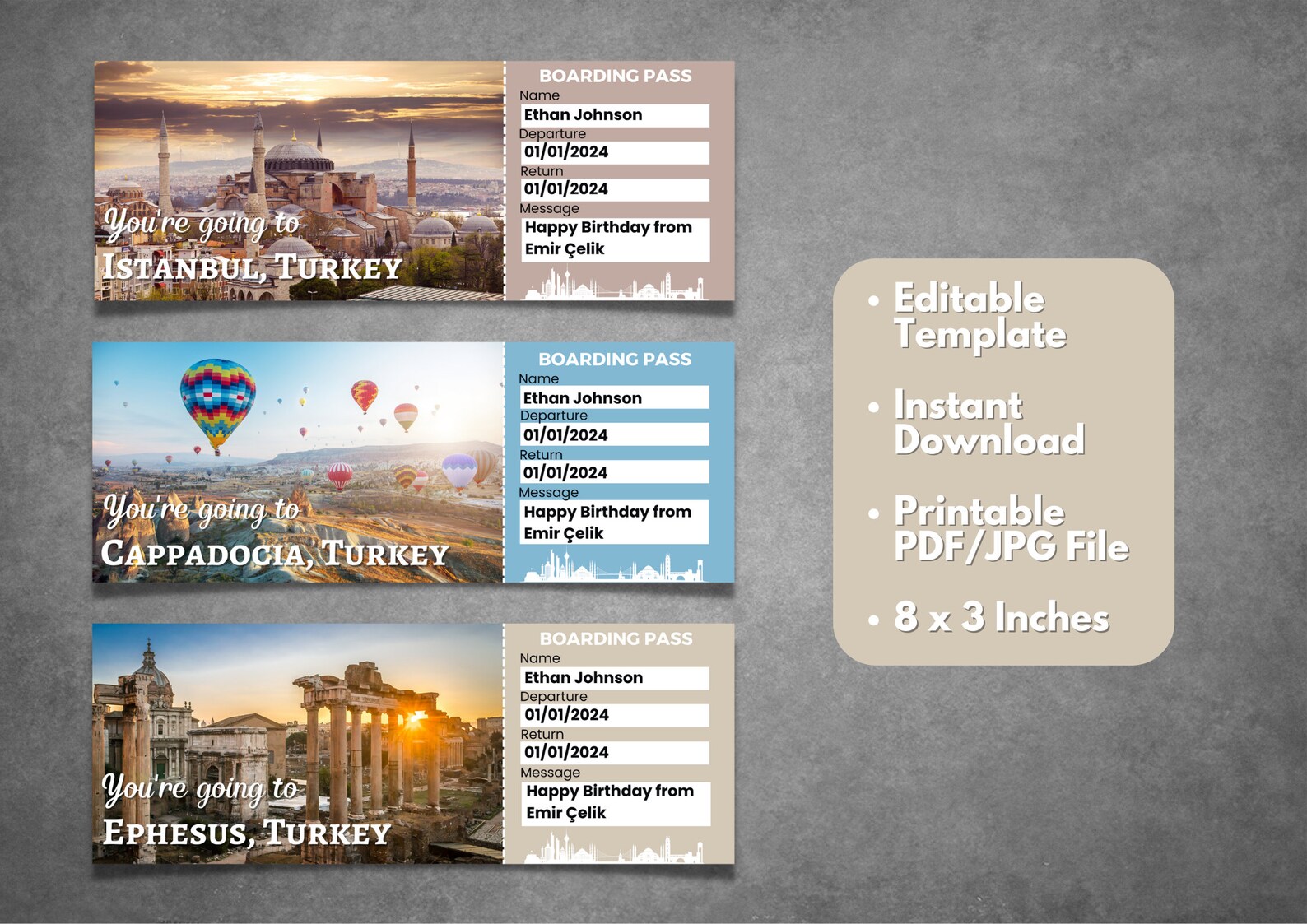Editable Turkey Boarding Pass Template, Printable Turkey Surprise Gift ...