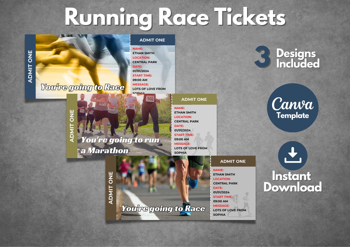 Running Race Ticket Template, Surprise Gift, Marathon Invitation (canva ...
