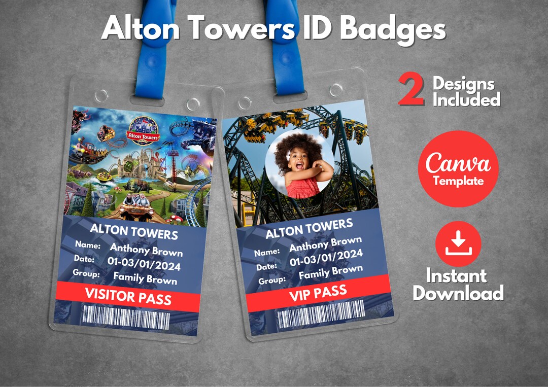 Editable Alton Towers ID Badges Template, Printable Alton Towers ...