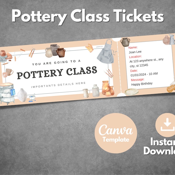 Printable Pottery Class Ticket - Etsy