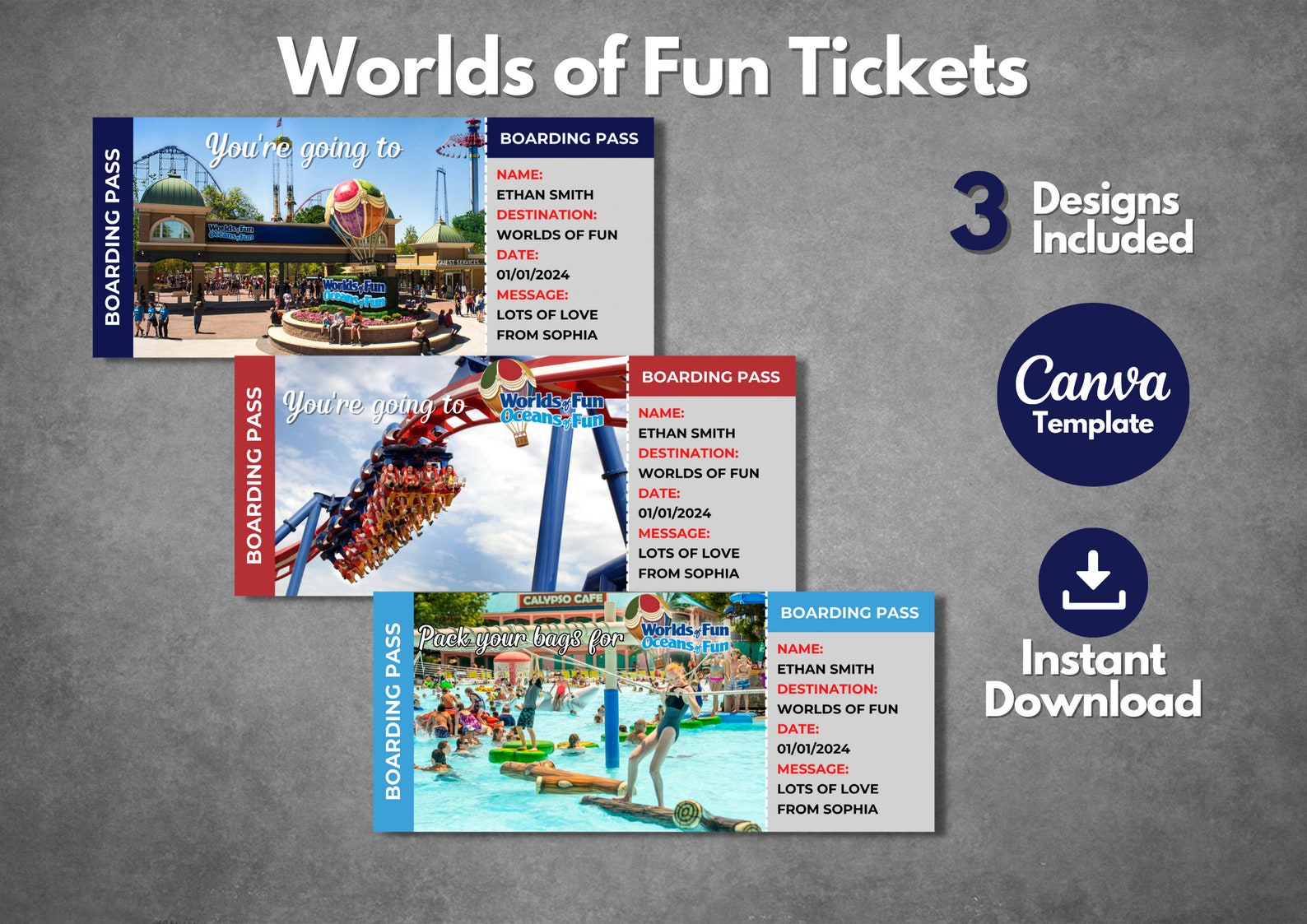 Editable Worlds of Fun Surprise Ticket Template, Printable Oceans of ...