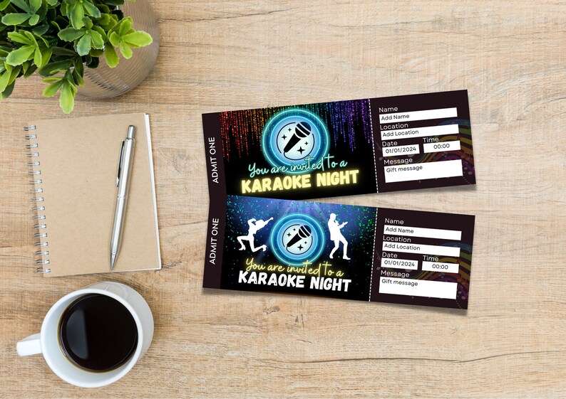 Editable Karaoke Night Ticket, Printable Invitation (canva Template ...