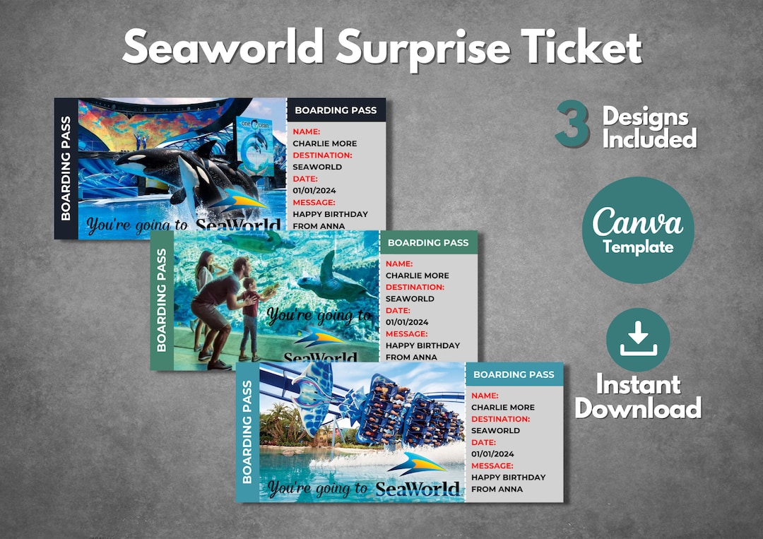 Editable Seaworld Surprise Ticket Template, Printable Seaworld Florida Boarding Pass Template ...