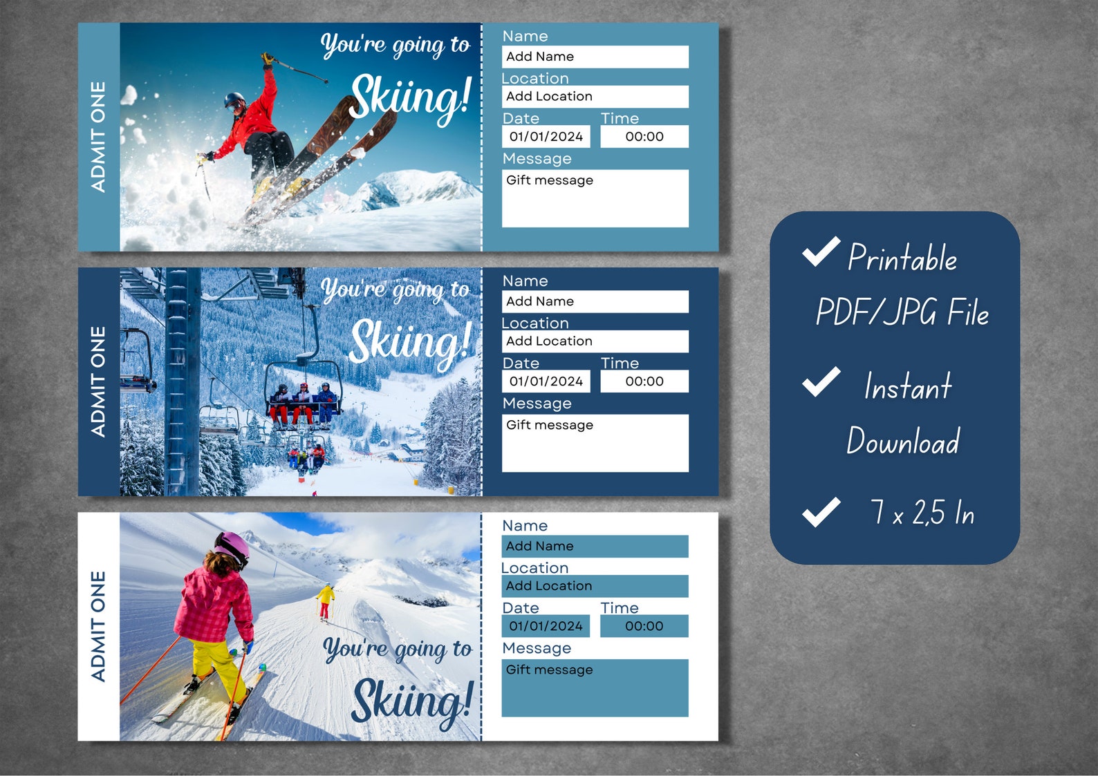 Editable Skiing Surprise Ticket Reveal Template, Printable Mountain Ski ...