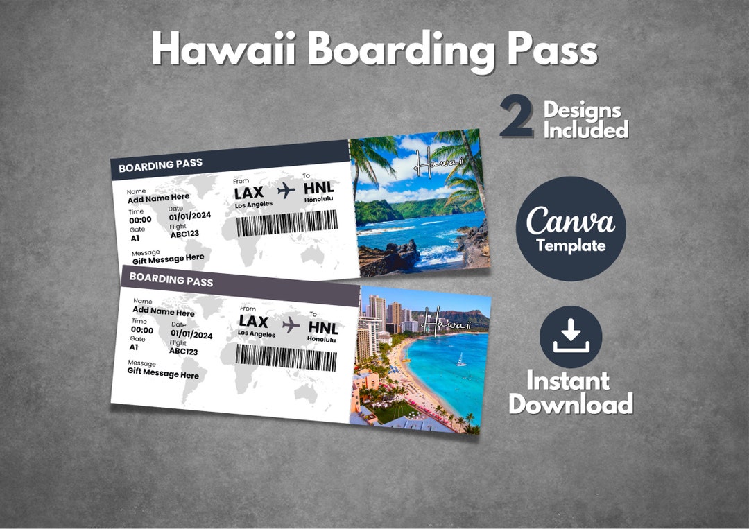 Editable Hawaii Boarding Pass Template, Printable Hawaii Vacation Trip ...