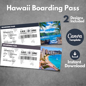 Editable Hawaii Boarding Pass Template, Honolulu Trip Ticket (canva ...