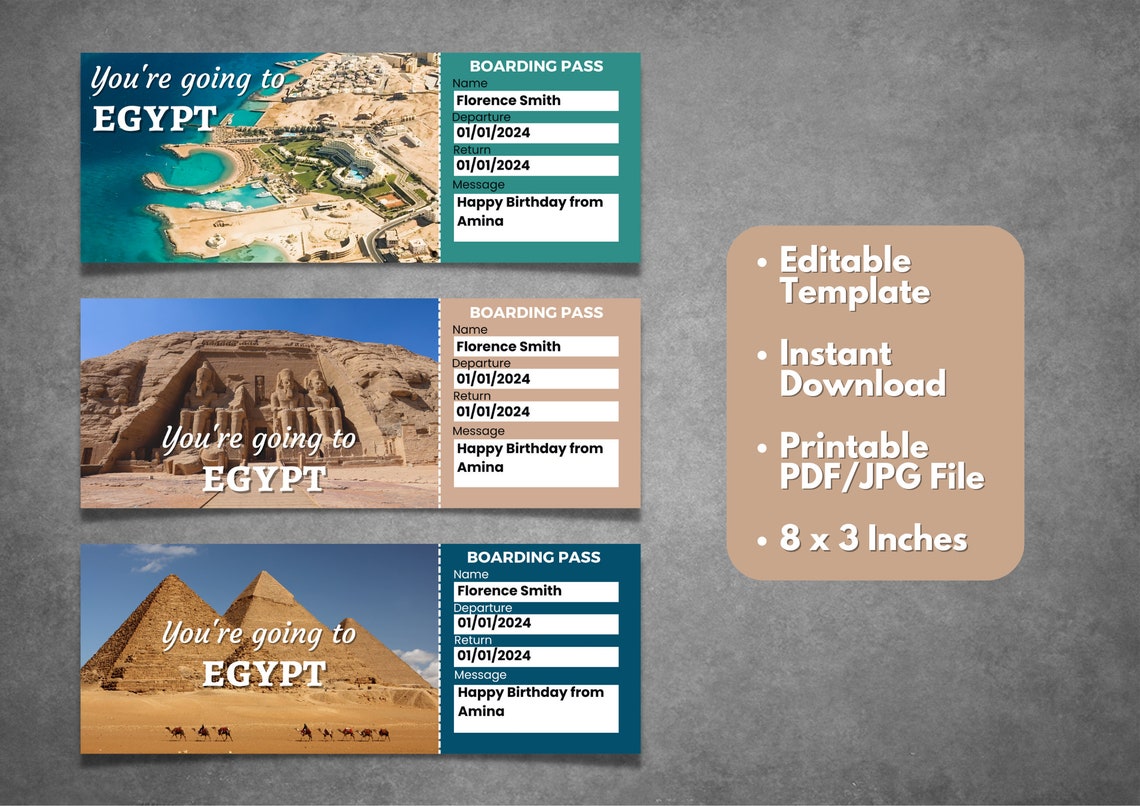 Editable Egypt Ticket Template, Printable Egypt Boarding Pass Template ...