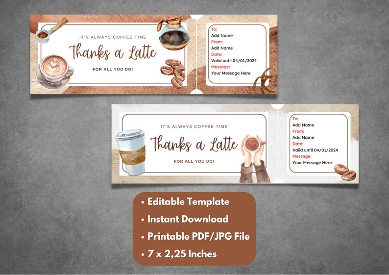 Editable Coffee Gift Voucher Template, Printable Thanks a Latte Coupon ...
