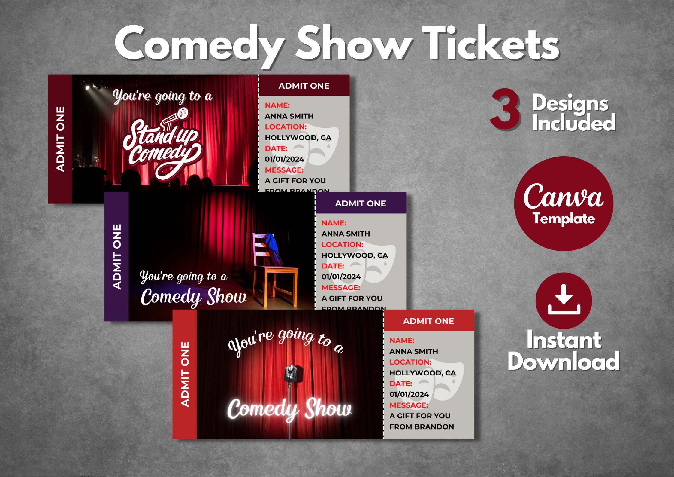 Editable Comedy Show Surprise Ticket Template, Printable Stand up ...