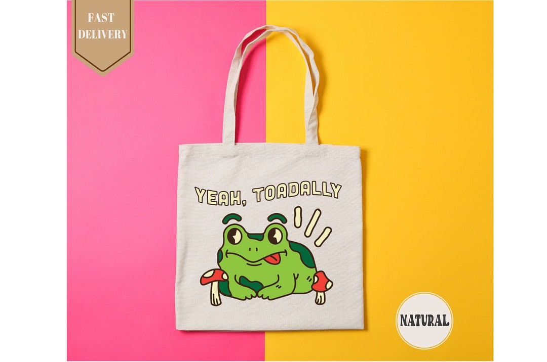 Frog Tote Bag, Yeah Toadally Tote Bag, Grocery Bag, Jute Bag, Frog Toad ...