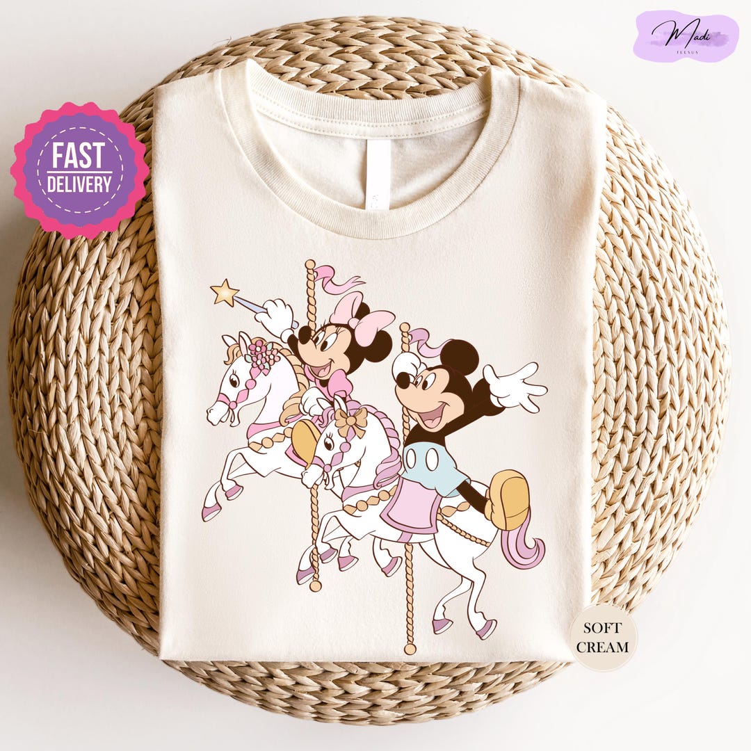 Cute Mickey Minnie Carousel Shirt, Watercolor Unicorn Disney Shirt ...