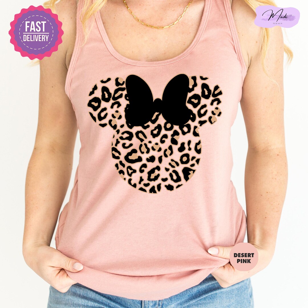 Leopard Print Minnie Mouse Tank Top, Cute Disney Mom Tank Top, Leopard ...