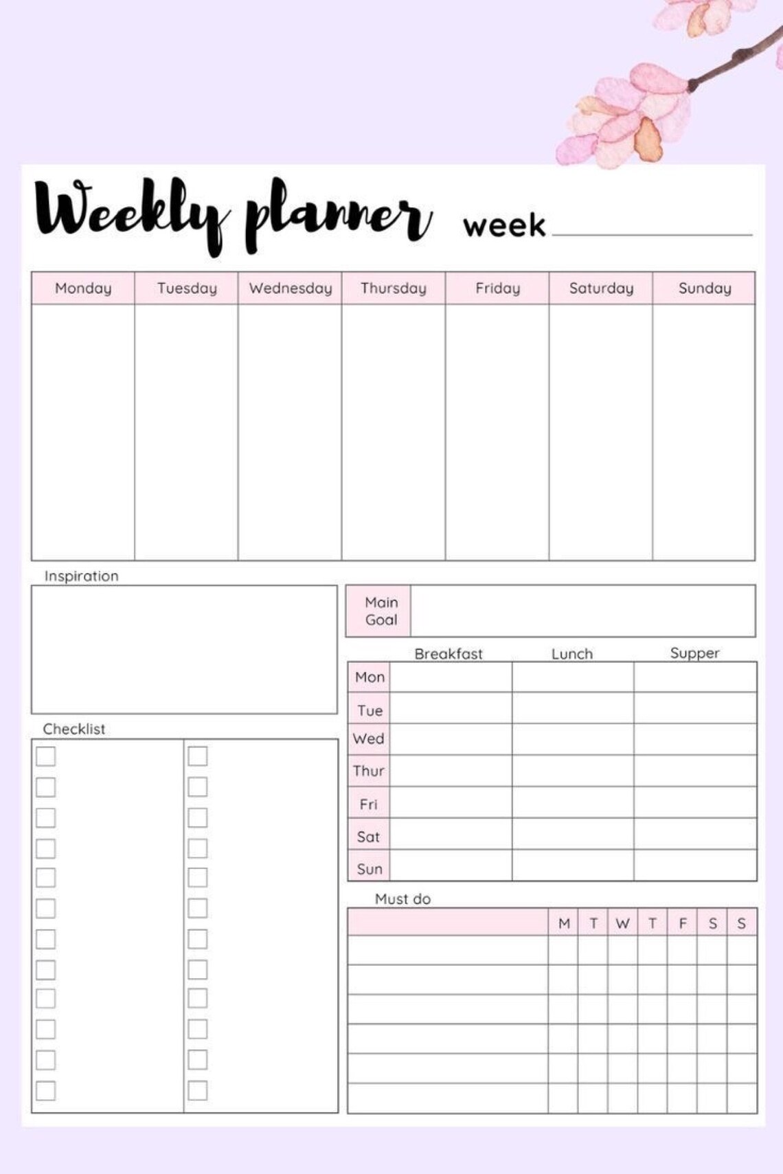 DIGITAL WEEKLY PLANNER Template - Etsy