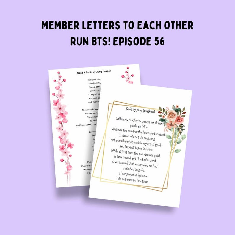 BTS Printable Letters From Run BTS! Episode 56 BTS Letters to Each ...