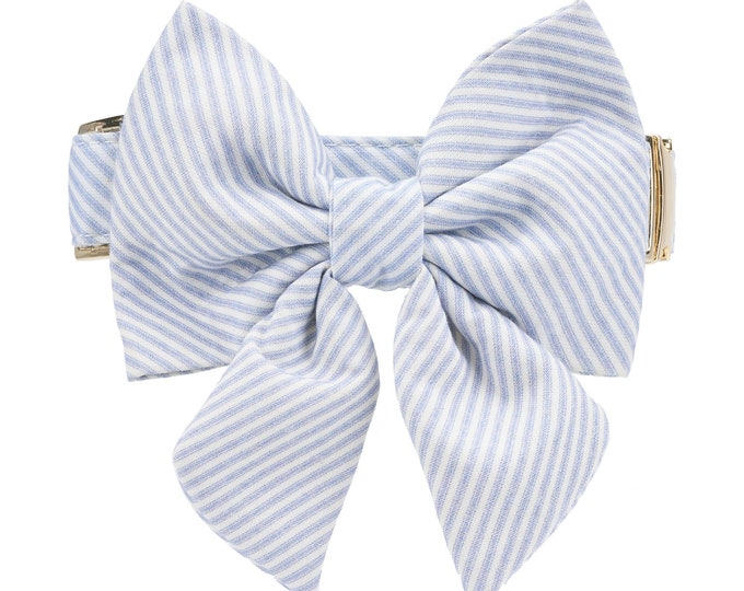 Blue Stripes Pattern Dog Lady Bow or Cat Lady Bow, Cute Ladybow With ...