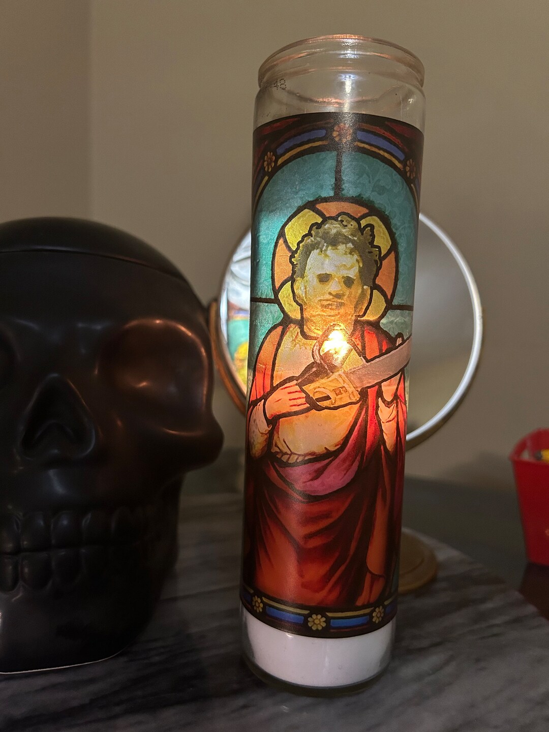 Horror Slasher Prayer Candle Monster Faux Stained Glass - Etsy