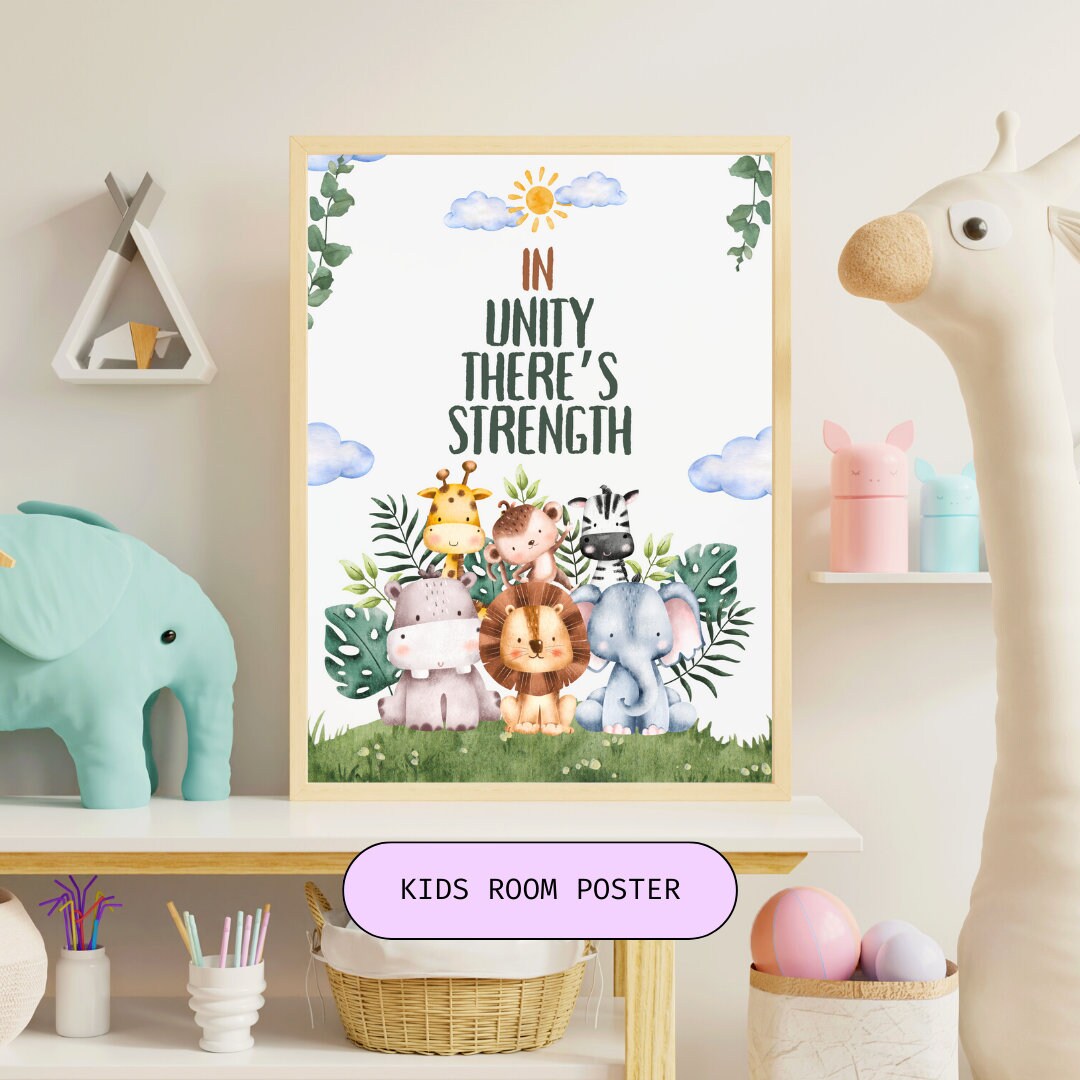 Animal Wall Art Unity and Strength Theme Cute Animals Woodland Digital ...