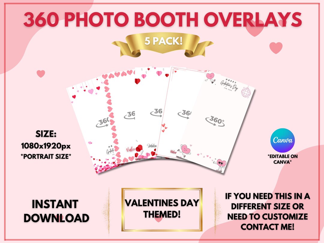 5 Pack Valentines Day Theme 360 Photo Booth Overlay for Lumabooth ...