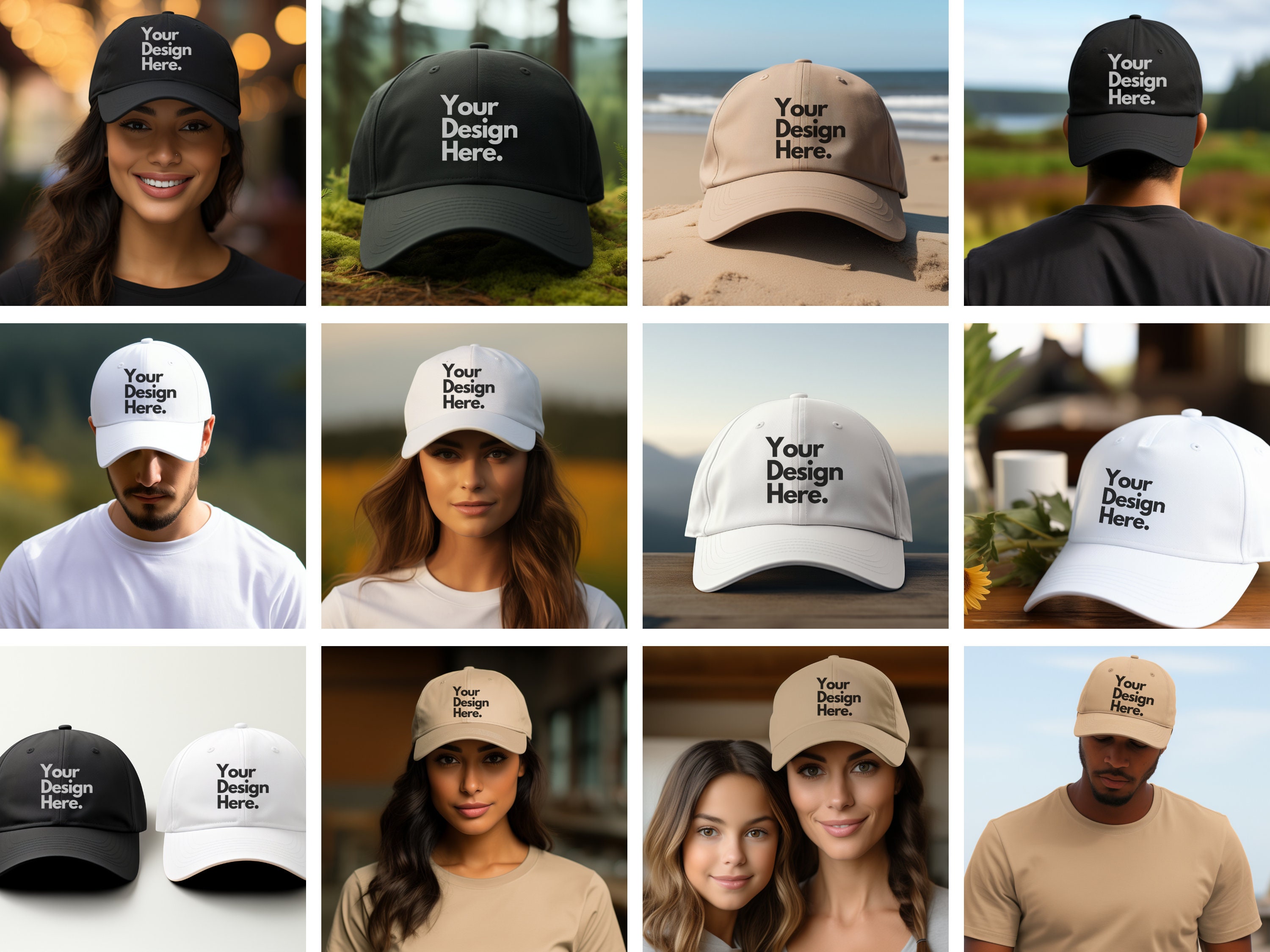 Baseball Hat Mockup / Dad Hat Mockup Bundle, Black Hat and White Hat ...