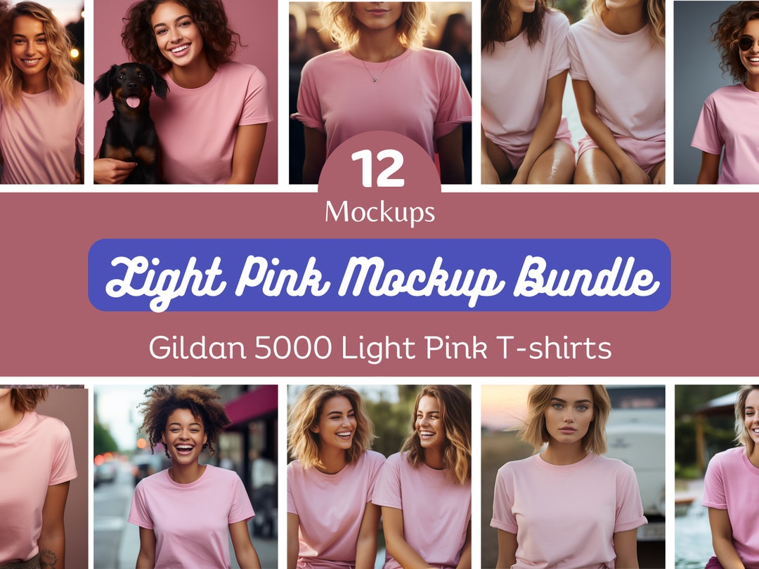 Gildan 5000 Light Pink Mockup Bundle, Pink Shirt Mockup, Trendy Mockup ...