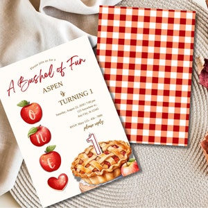 Bushel of Fun 1st Birthday Invitation, Apple Themed Bday Invite, Apple ...