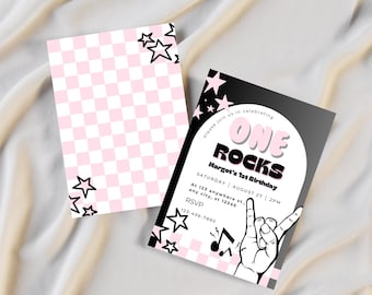 One Rocks Girls Birthday Invitation, First World Tour Invite, Pink Rock ...