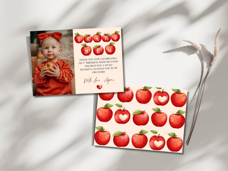 Bushel of Fun 1st Birthday Thank You Card: Apple Party Theme (digital ...